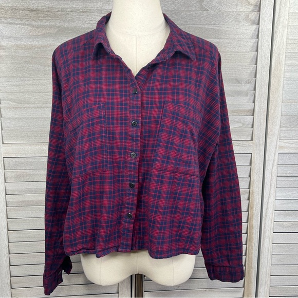 wild fable | Tops | Wild Fable Cropped Button Down Plaid Flannel Shirt ...